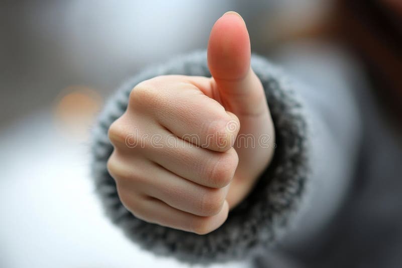A Hand with a Thumbs Up Gesture is Shown in a Gray Sweater Stock Image ...