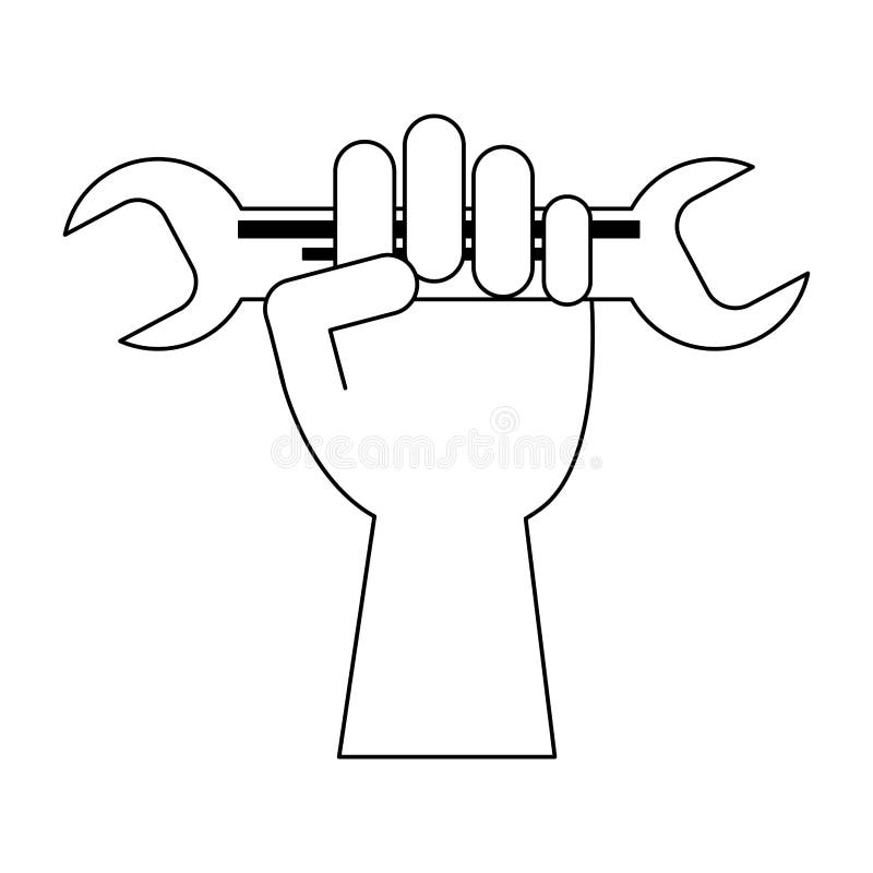 Hand with Tool Black and White Stock Vector - Illustration of building ...