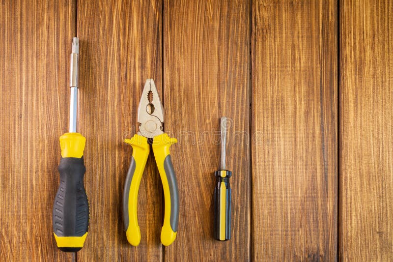 Hand Tool on Dark Wooden Background with Advertising Space Stock Photo ...