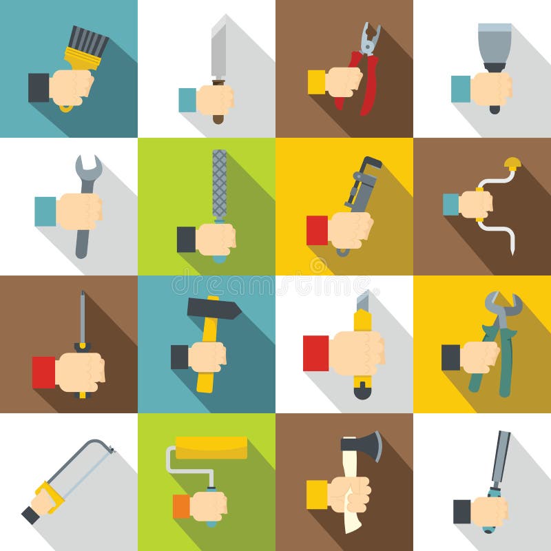 Hand Tool Icons Set Building, Flat Style Stock Vector - Illustration of ...