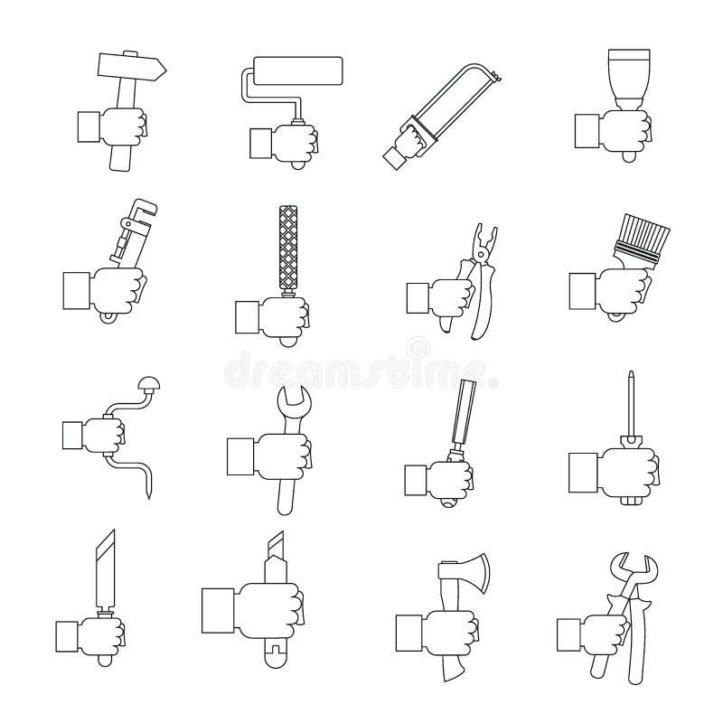 Hand Tool Icons Set Building, Outline Style Stock Vector - Illustration ...