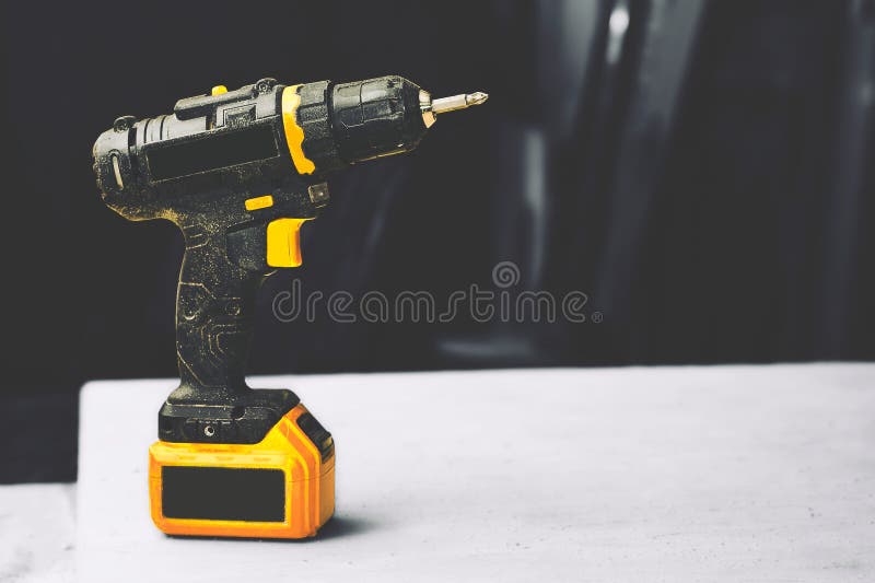 Electric Drill, Screwdriver on a Black White Workshop Stock Photo ...