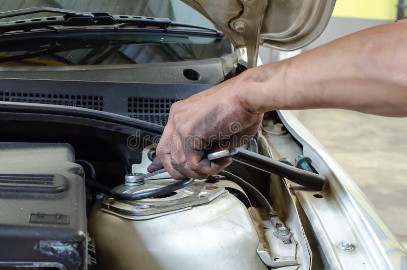 Hand with Tool in Process of Car Fix Stock Image - Image of worker ...