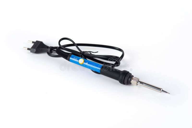 Hand Tool Soldering Iron with the Blue Handle Isolated on a White ...