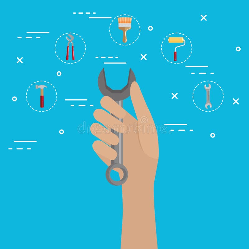 Hand with Tool and Under Construction Equipment Stock Vector ...