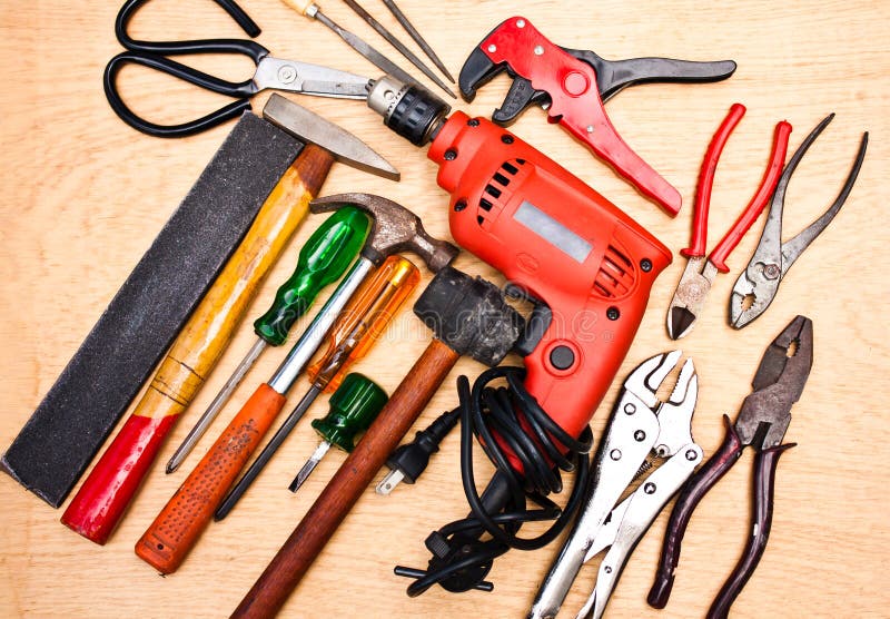 Set of working tools stock photo. Image of drill, cutter - 20370338