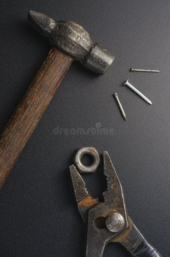 Hand Tools on Black Background Stock Image - Image of items, industry ...