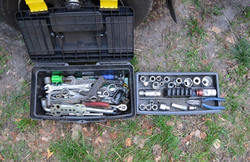 Hand Tools for Car Roadside Repair Stock Photo - Image of instrument ...