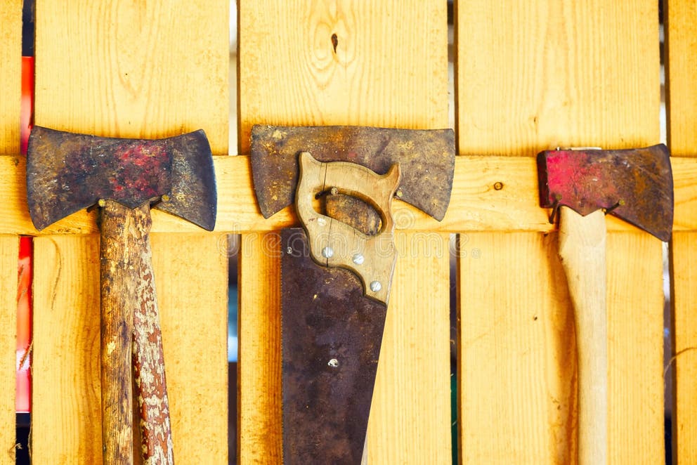 Hand Tools Hanging on the Wall of a Barn. Stock Photo - Image of brown ...