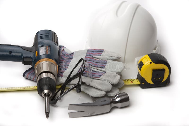 Hand tools hardhat hammer stock image. Image of hard - 13517449