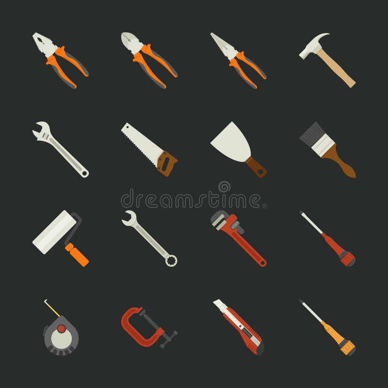 Hand Tools Icon Set , Flat Design Stock Vector - Illustration of mason ...