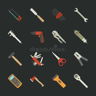 Hand Tools Icon Set , Flat Design Stock Vector - Illustration of ...