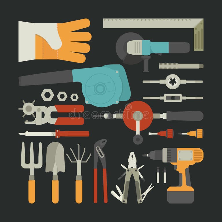 Hand Tools Icon Set , Flat Design Stock Vector - Illustration of knife ...