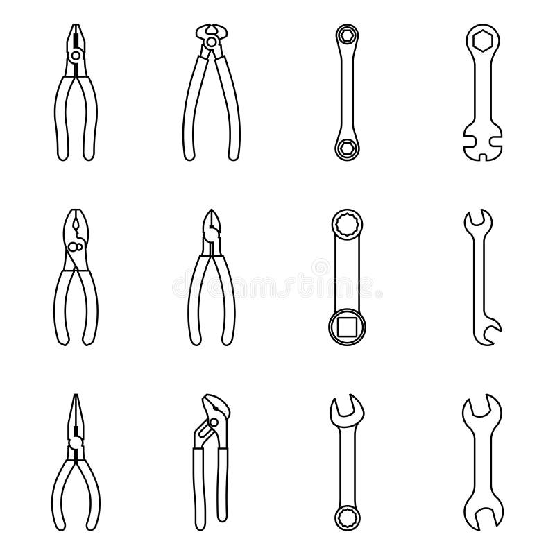 Hand Tools Vector Icon Set. Assembly Tool Maintenance and Repair ...