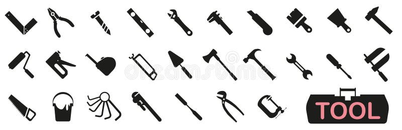 Hand Tools Icons. Vector Set of Tools Stock Vector - Illustration of ...