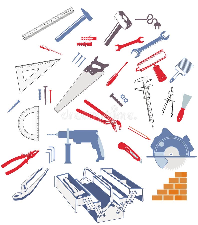 Hand Tools and Measuring Instruments Illustration, Isolated, Stock ...