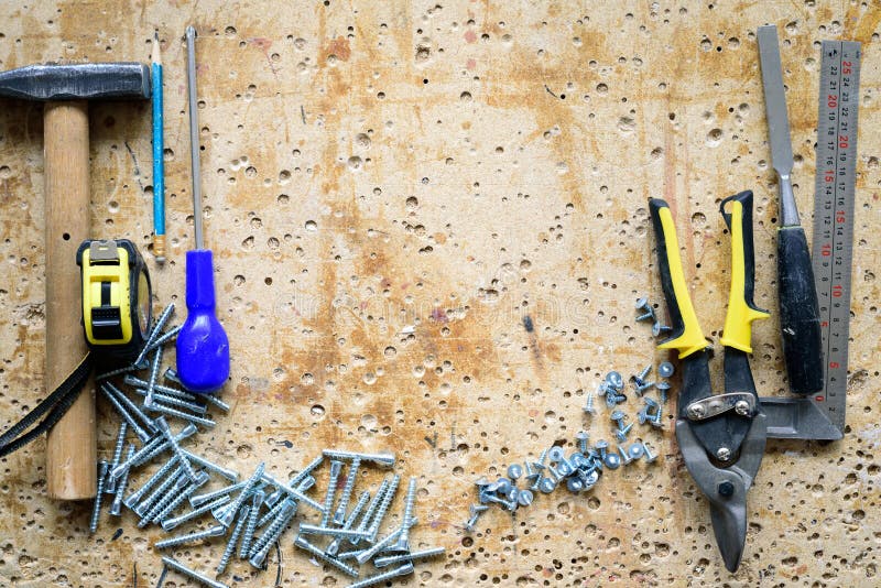 Hand Tools on an Old Workbench, Background Stock Photo - Image of hand ...