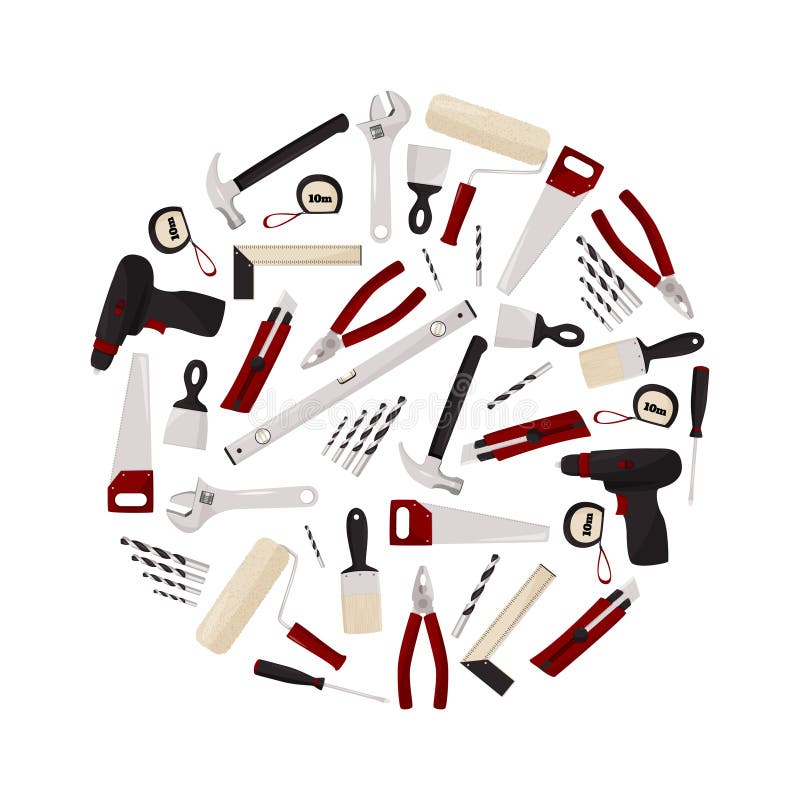 Hand Tools for Repair in a Circle Shape. Collection of Vector Realistic ...