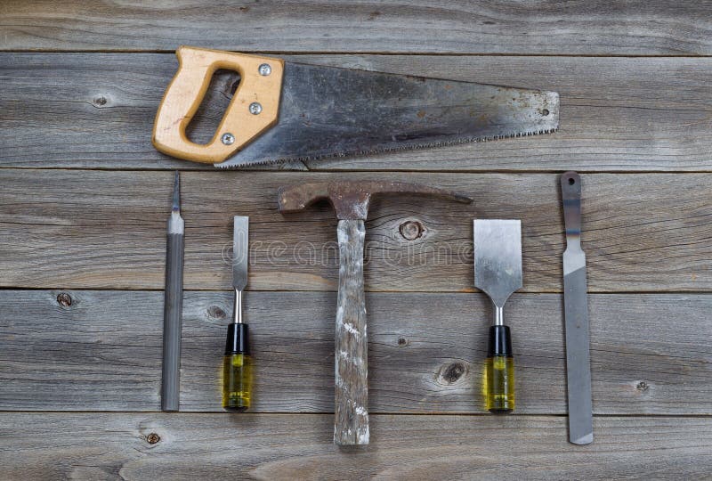 Hand Tools on Rustic Wooden Boards Stock Photo - Image of tools, craft ...