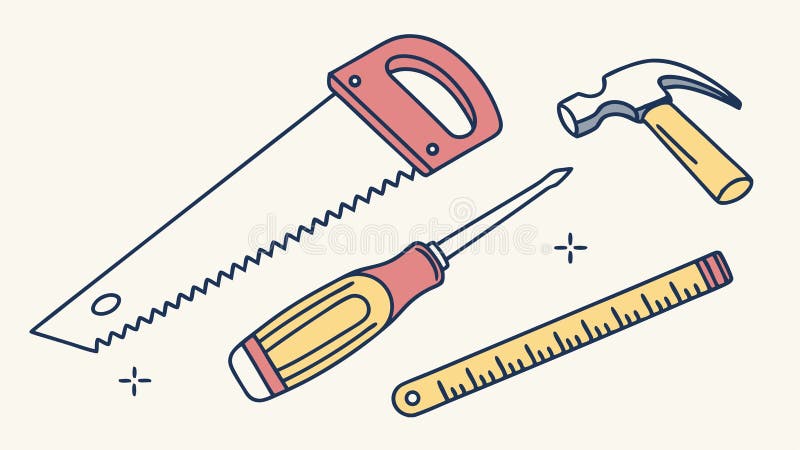 Hand Tools Set Saw Hammer Screwdriver Ruler DIY Carpentry Vector ...