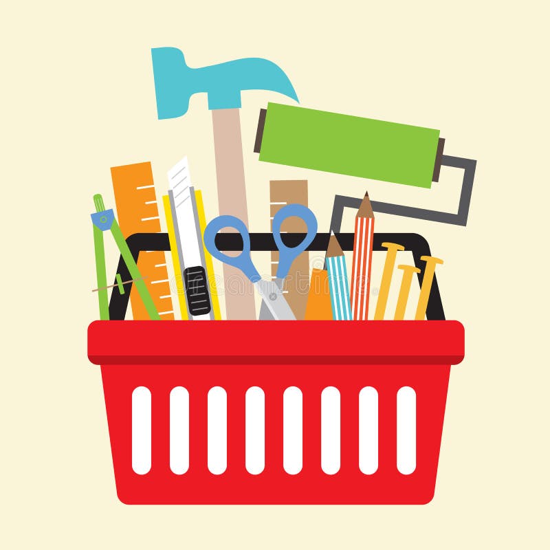 Hand Tools in Shopping Basket Stock Vector - Illustration of craft ...