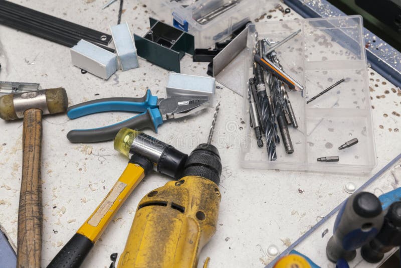 Hand tools on the table stock photo. Image of tool, table - 89716572