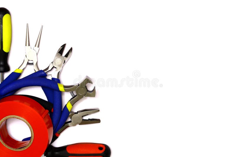 Hand Tools on White Background Stock Image - Image of pliers, tape: 8719683