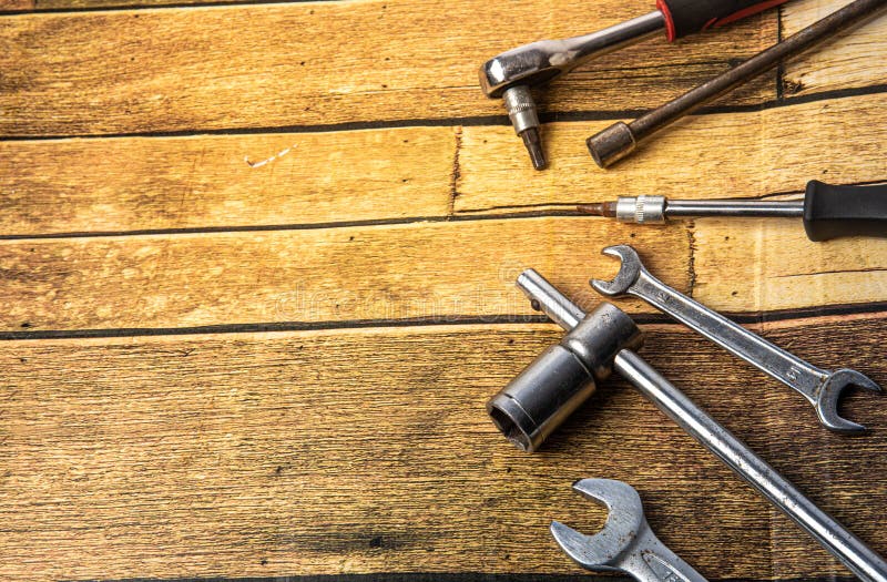 Hand Tools on Wood Floor Technology Stock Photo - Image of improvement ...