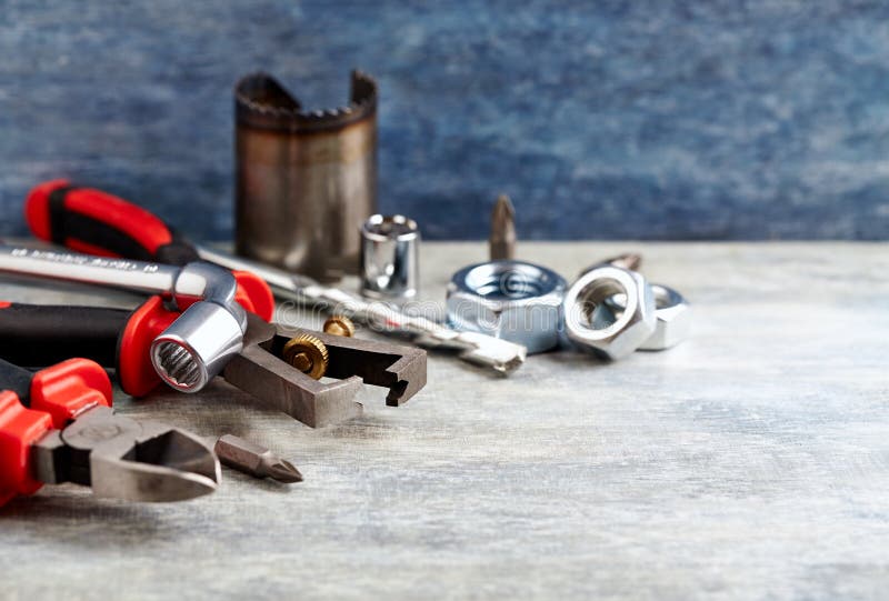 Hand Tools On A Wooden Background. Stock Photo - Image of instrument ...