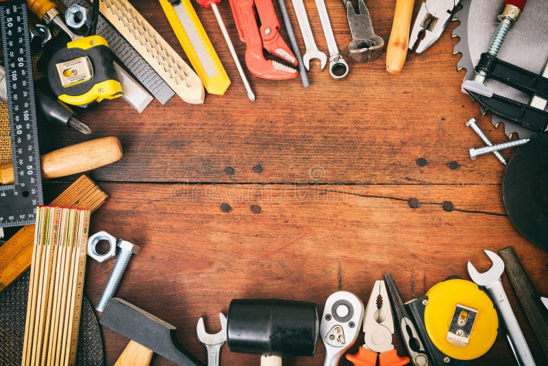 Hand Tools on Wooden Background Stock Image - Image of improvement ...