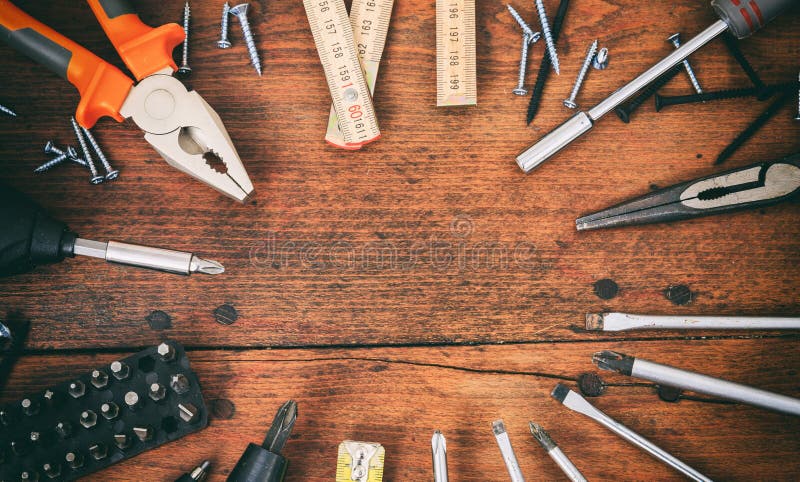 Hand Tools on Wooden Background Stock Photo - Image of handle, metal ...