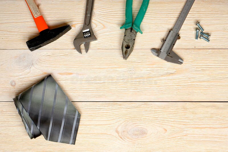 Hand tools on wooden table stock photo. Image of adjustable - 104893938