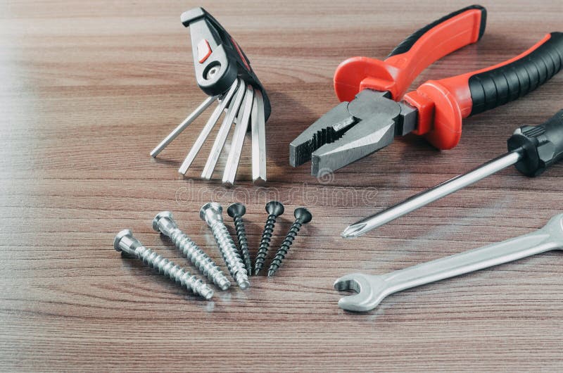 Hand Tools on a Wooden Table Tool Renovation Stock Photo - Image of ...