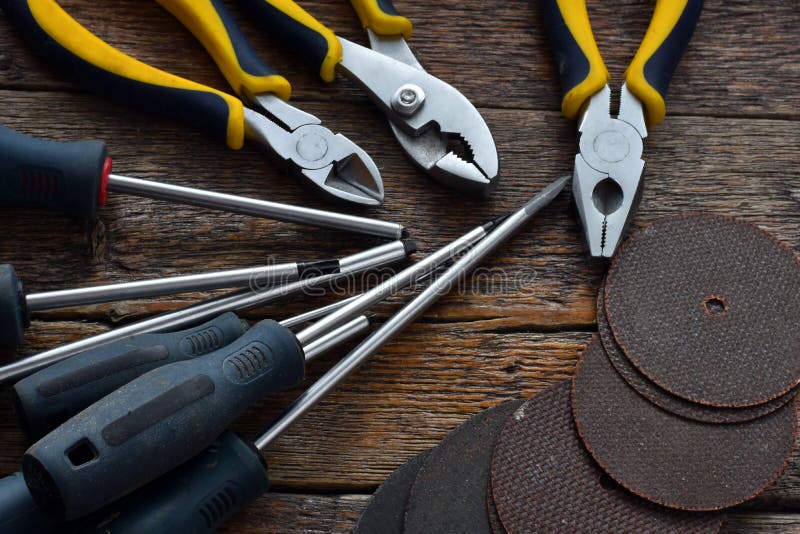 Hand Tools and Work Bench Background Stock Image - Image of pliers ...