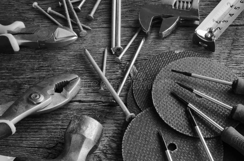 Hand Tools and Work Bench Background Stock Photo - Image of ...