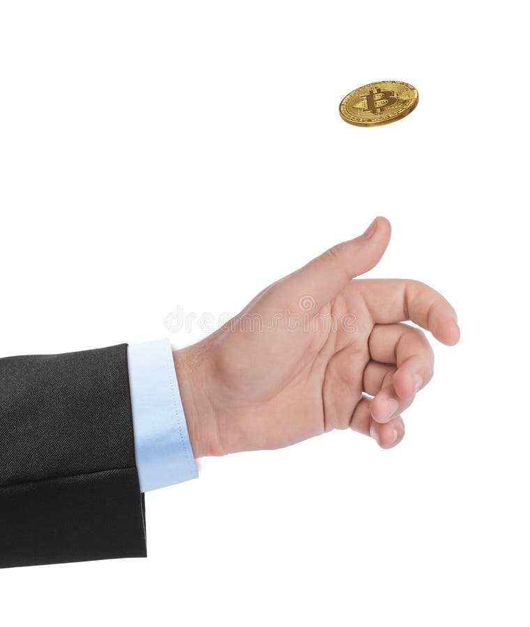 Hand Tossing Coin Euro Decision Making Isolated Stock Photo - Image of ...