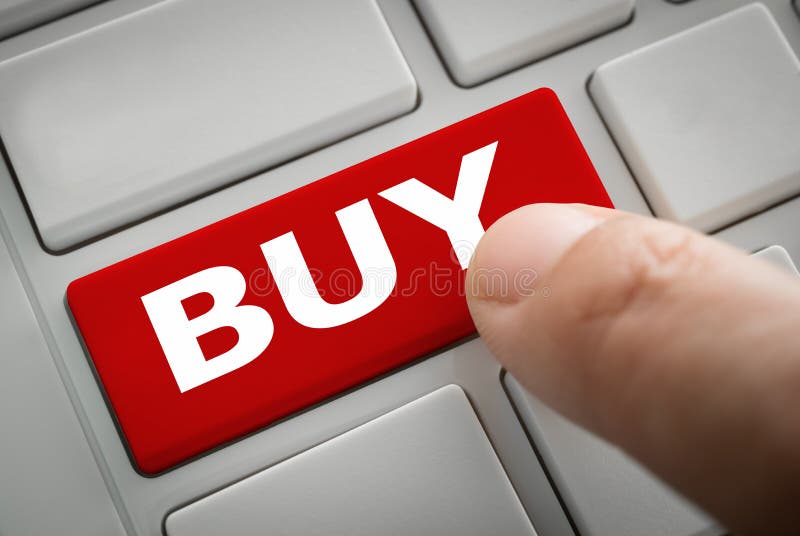 Hand touch the button Buy stock photo. Image of banking - 109641982