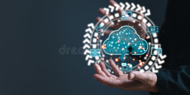 Hand Touch Cloud Computing Diagram Show on Hand.Data Storage Stock ...