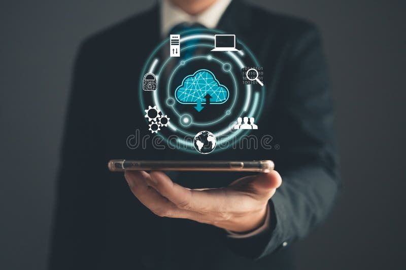 Hand Touch Cloud Computing Diagram Show on Hand.Data Storage Stock Image - Image of ...