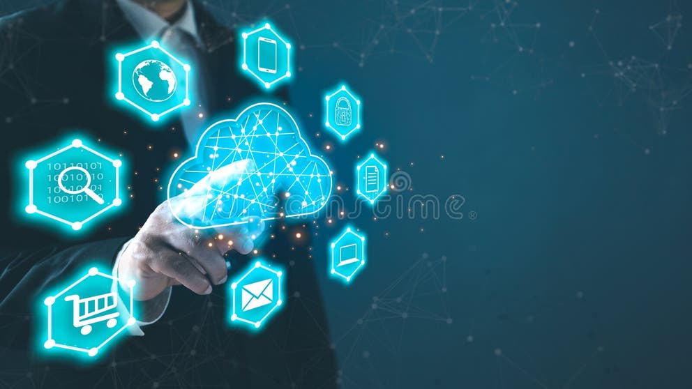 Hand Touch Cloud Computing Diagram Show on Hand.Data Storage Stock ...