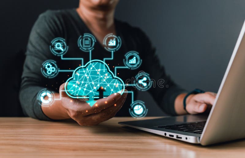 Hand Touch Cloud Computing Diagram Show on Hand.Data Storage Stock Image - Image of ...