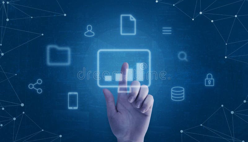 Hand Touch Computer Icon Surrounded with Internet of Things Icons ...