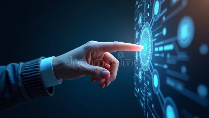 Hand Touch Digital Hud Interface Futuristic Technology Background of ...