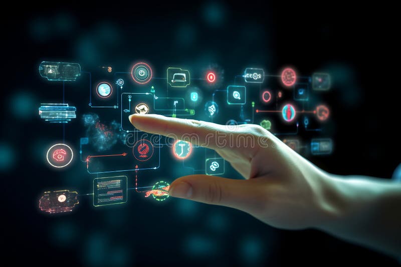 Hand Touch Digital Interface. Future Concept Technology or Cyber ...