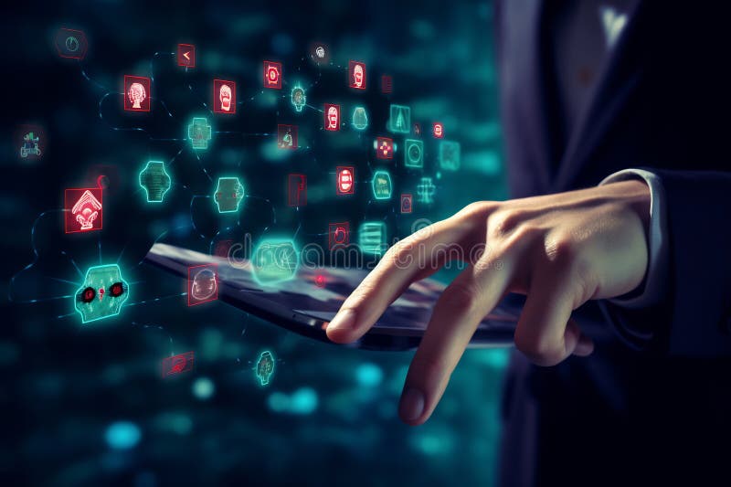 Hand Touch Digital Interface. Future Concept Technology or Cyber ...