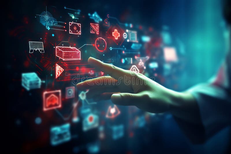 Hand Touch Digital Interface. Future Concept Technology or Cyber ...