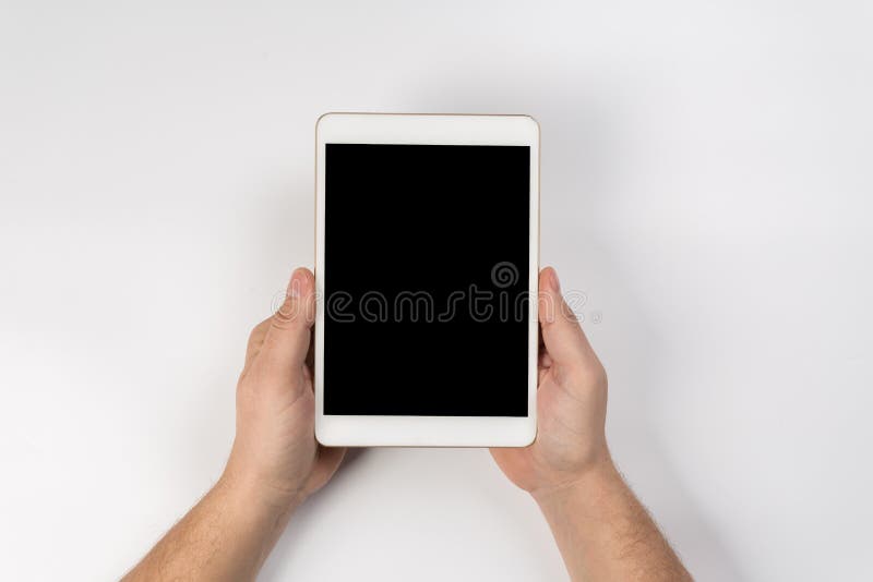 Man Working with Tablet, Top View Stock Image - Image of person ...