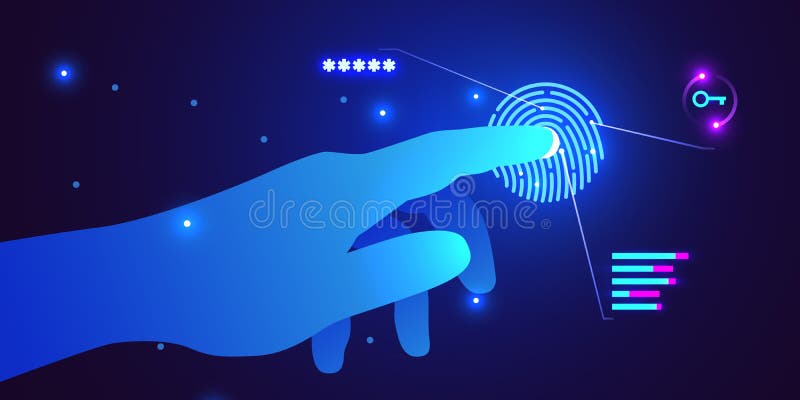 Hand Touch Fingerprint Scanner. Biometrics Identify Authorization. Data ...