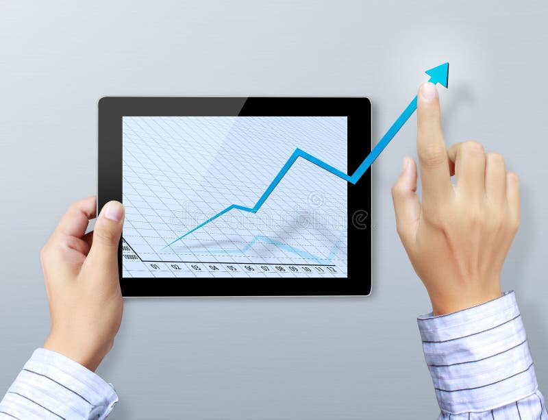 Hand Touch Graph on the Tablet Stock Photo - Image of growth, crisis ...