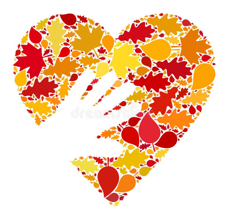 Hand Touch Heart Autumn Collage Icon with Fall Leaves Stock ...